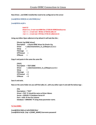 Steps to Create odbc connection linux | PDF