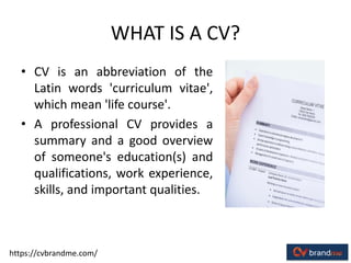 Difference Between CV and Resume | CVBrandMe | PPTX