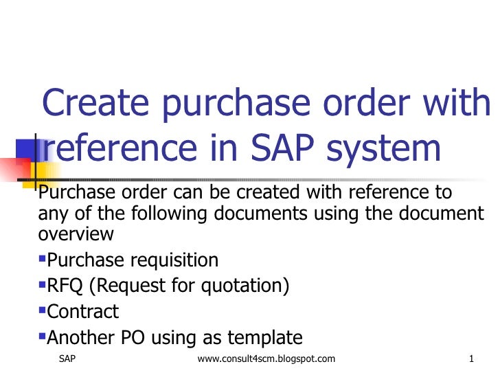 Create Purchase Order With Reference In Sap System