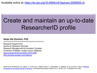 Create and maintain an up-to-date ResearcherID profile | PDF