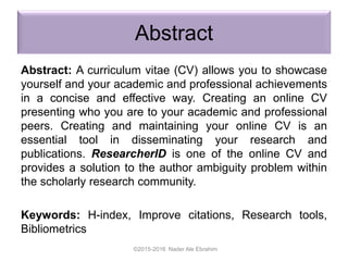 Create and maintain an up-to-date ResearcherID profile | PDF