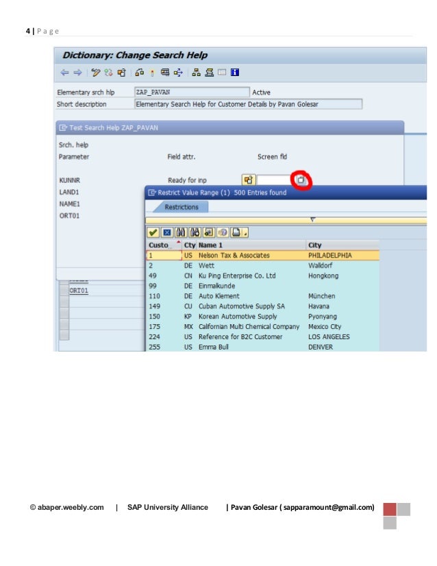 SAP ABAP Create search help example by Pavan Golesar