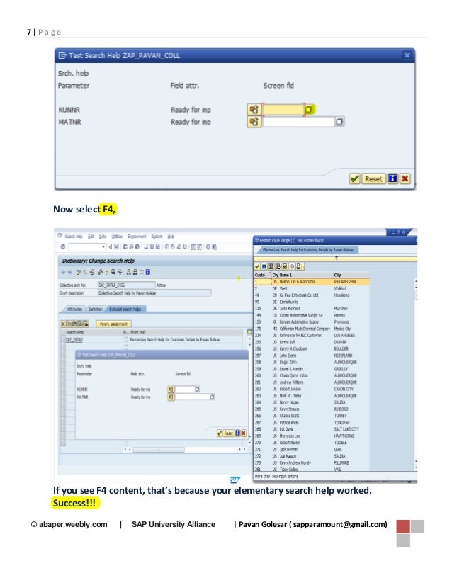 SAP ABAP Create search help example by Pavan Golesar