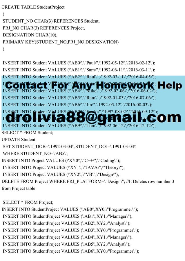 Create Student Project Database with insert, select, update, and del.pdf | Databases | Computer ...