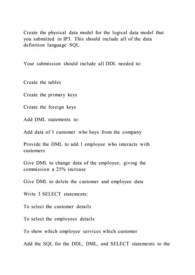 Create the physical data model for the logical data model that you s | PDF