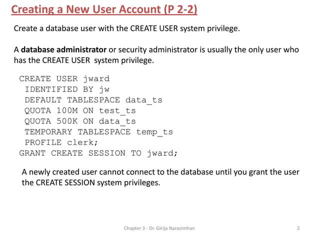 Create user database management security | PPT