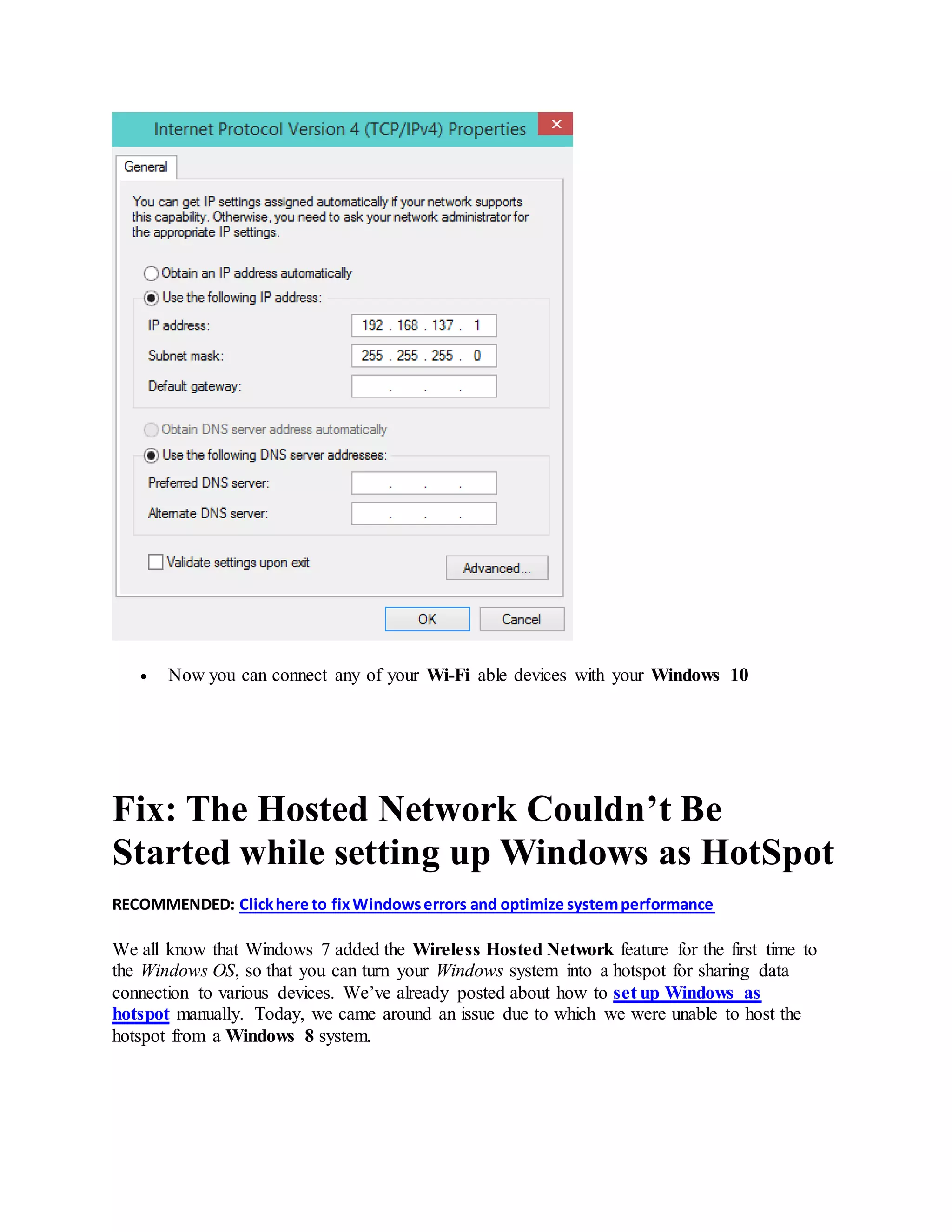 Create Wireless Ad Hoc Internet Connection On Windows 10 Pdf