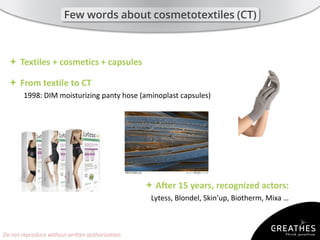 CREATHES : Microencapsulation from cosmetotextile to medical devices | PPT