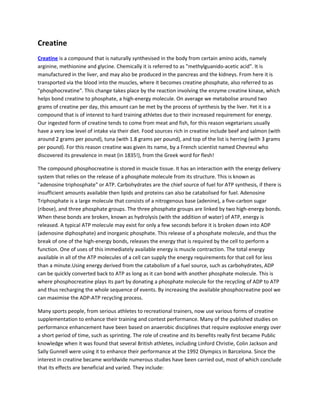 Creatine | DOC | Endocrine and Metabolic Diseases | Diseases and Conditions