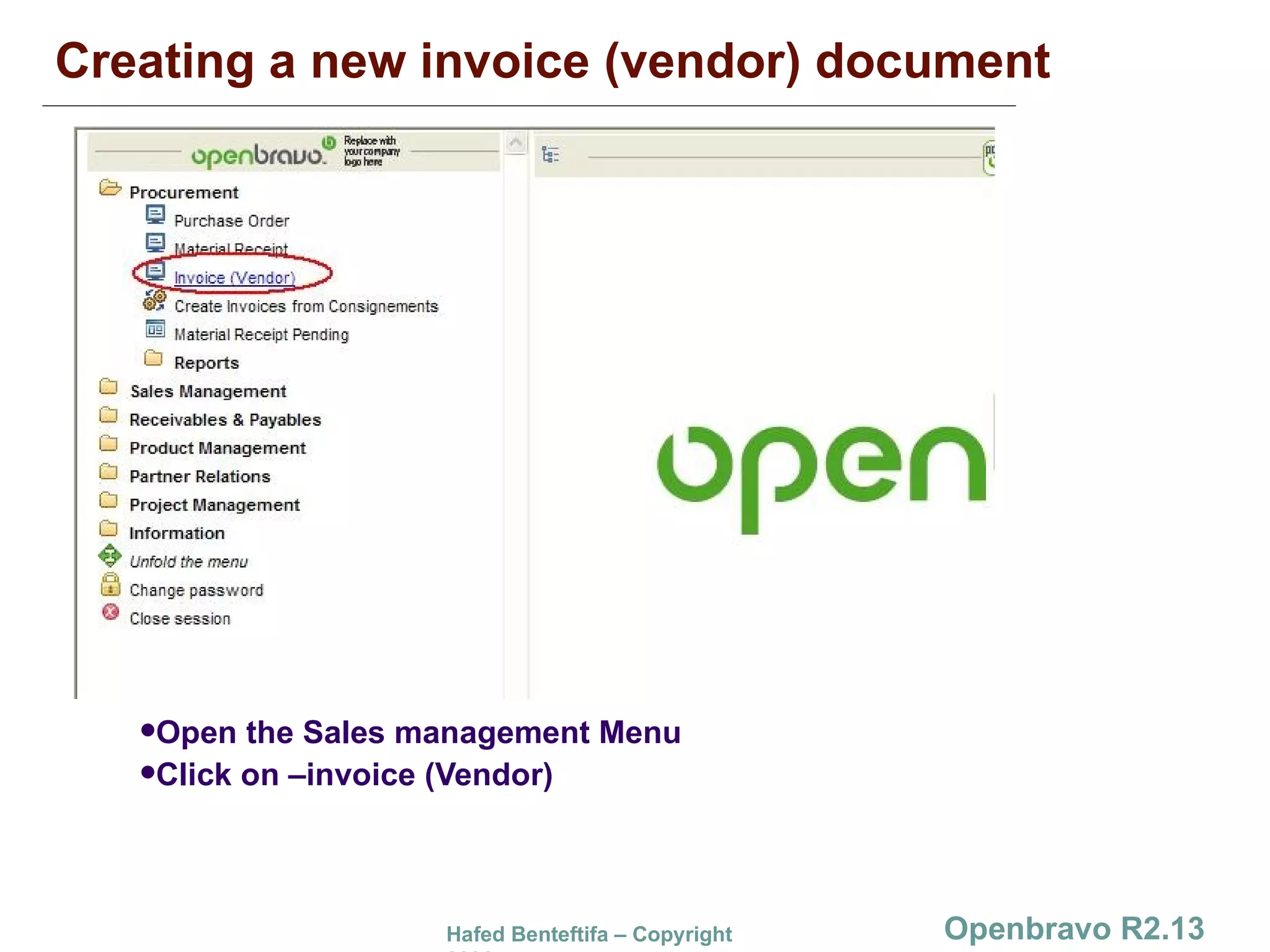 Creating a new invoice (Vendor) in Openbravo R2.13