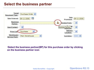 Creating a new purchase order in Openbravo R2.13