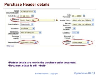 Creating a new purchase order in Openbravo R2.13