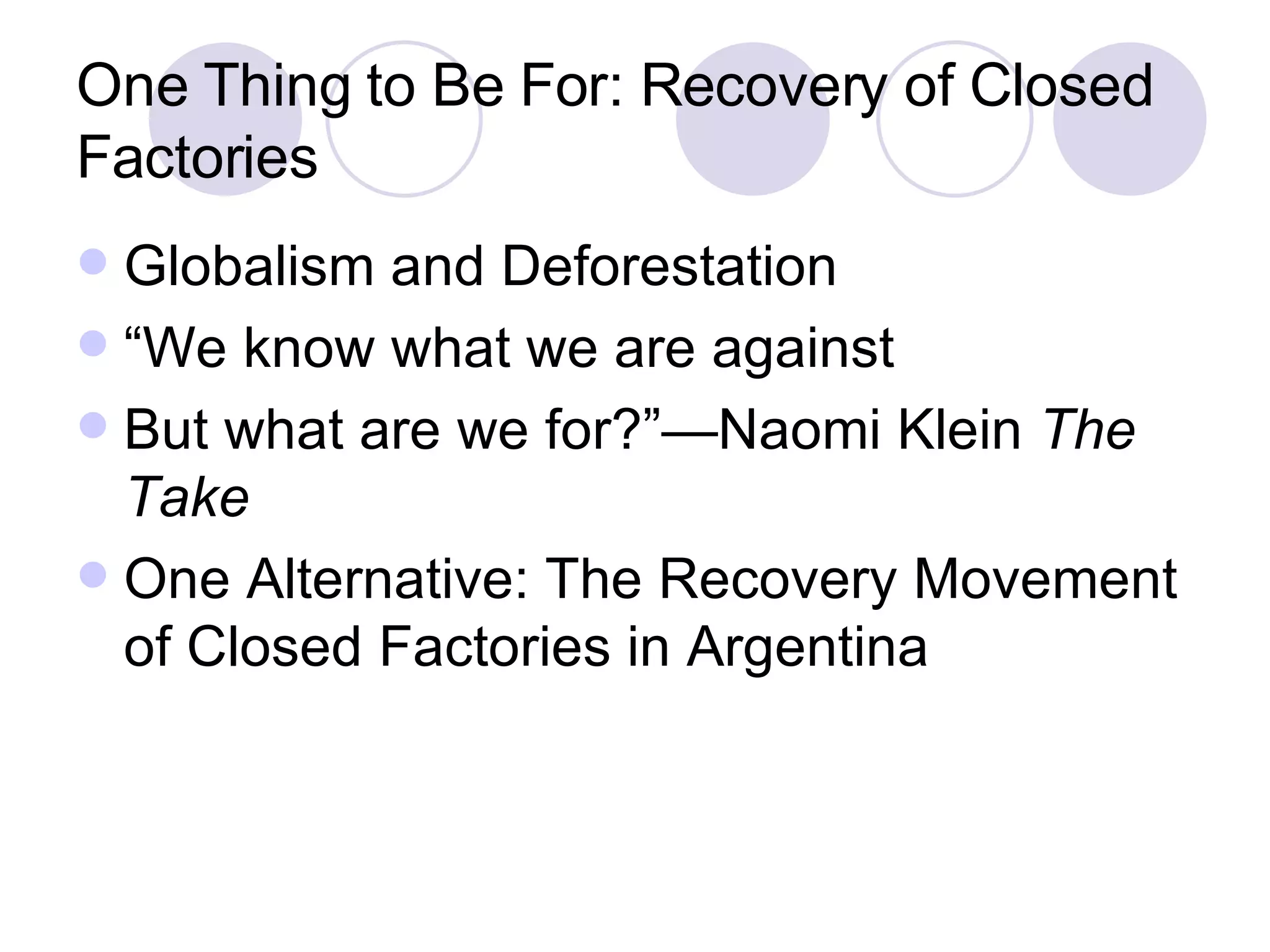 Creating a Space of Resistance to Globalization | PPT