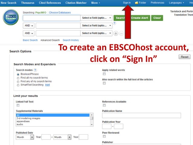 Creating an EBSCOhost account | PPTX | Technology & Computing