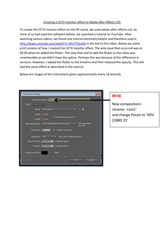 Creating a cctv monitor affect in adobe after effects cs5 | DOCX