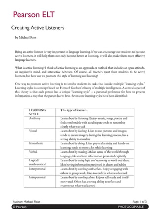 Pearson ELT - Creating Active Listeners | PDF