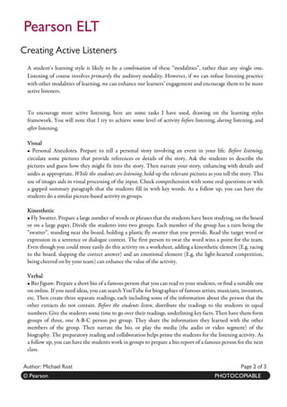 Pearson ELT - Creating Active Listeners | PDF
