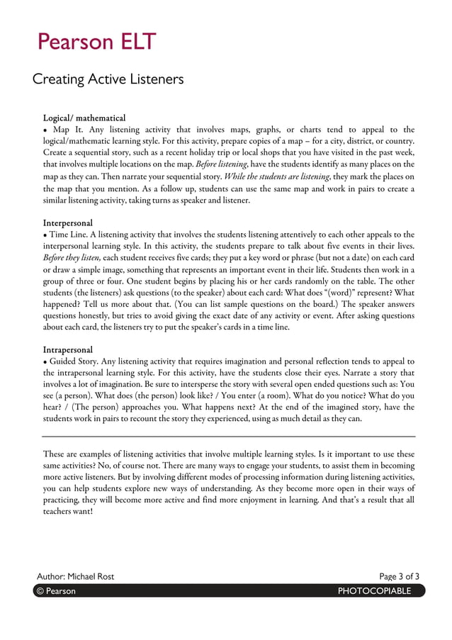 Pearson ELT - Creating Active Listeners | PDF