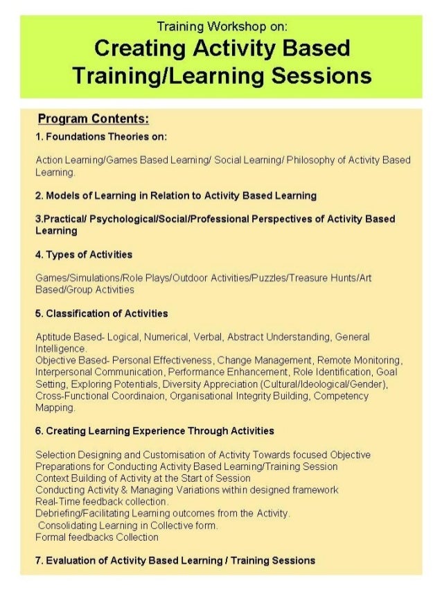 Creating activity based learning sessions