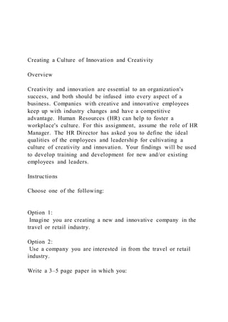 Creating a culture of innovation and creativity overview | DOCX