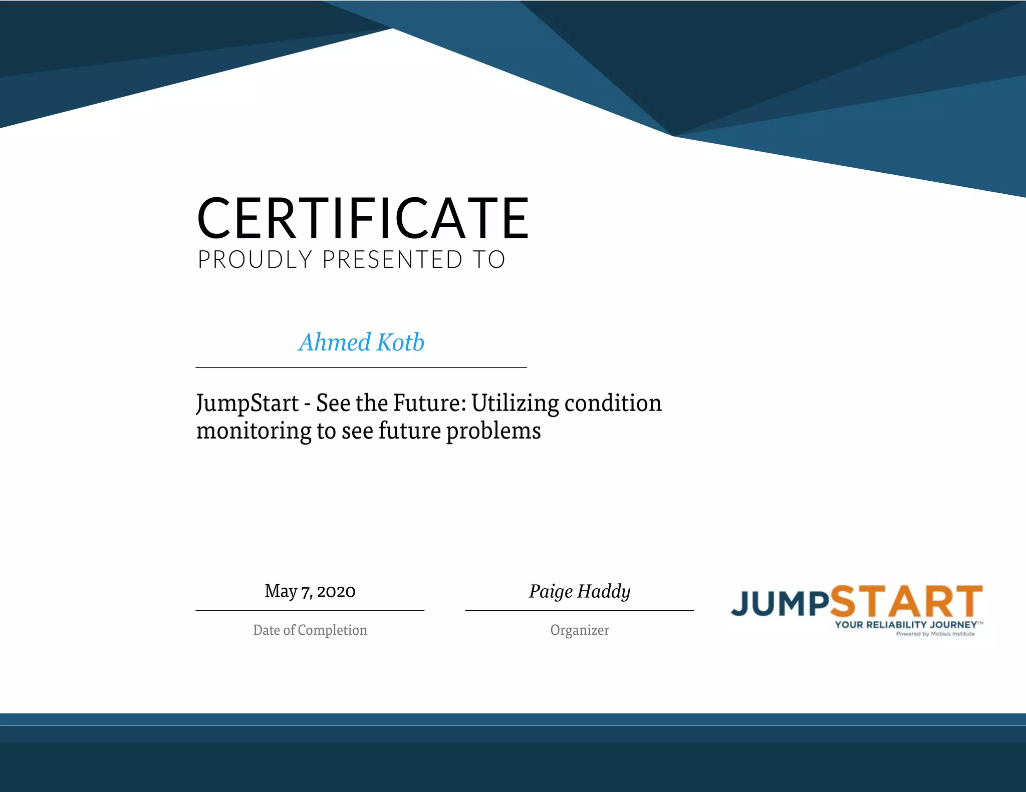 Certificate of Completion "See the Future: Utilizing condition ...