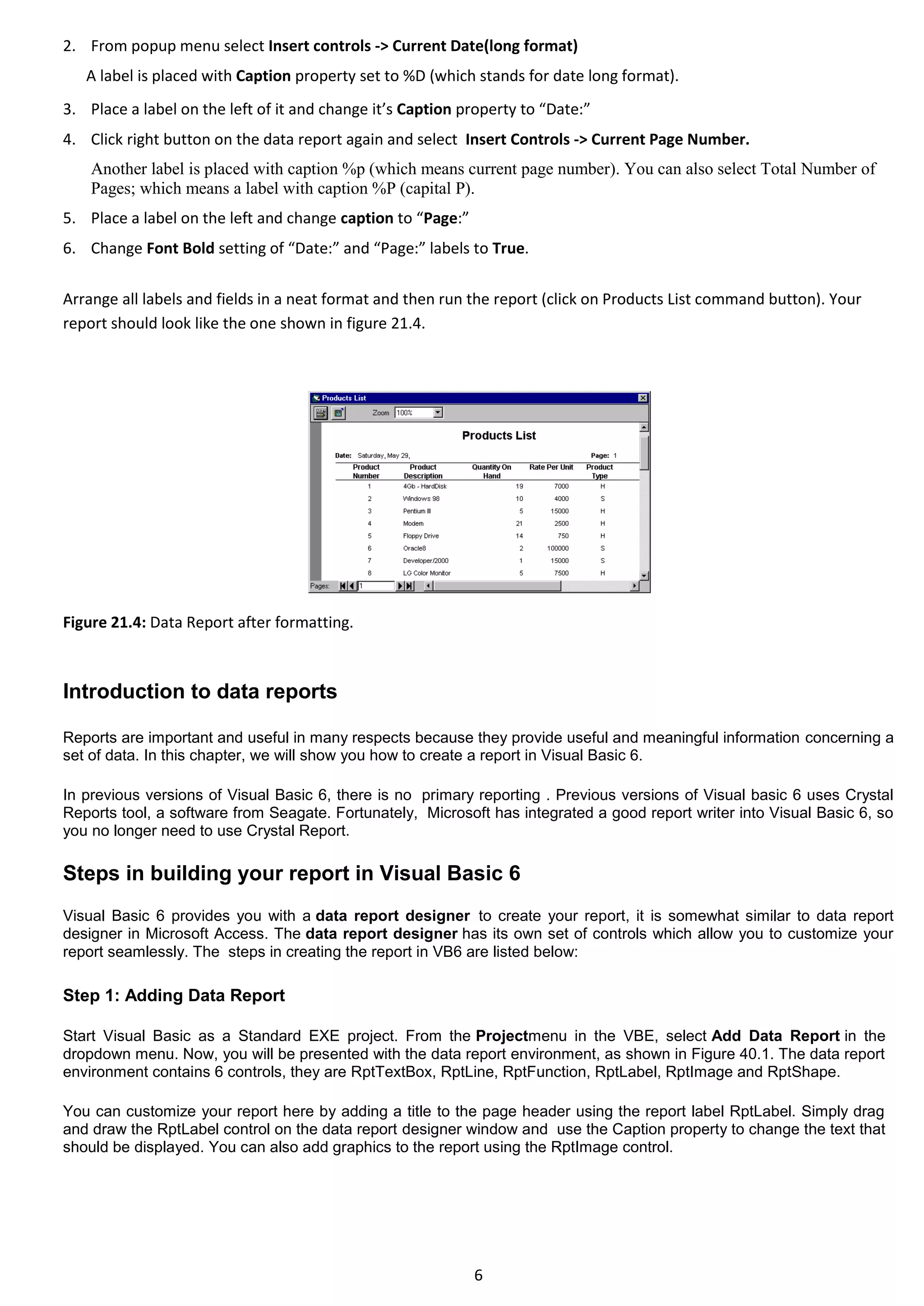 Creating a data report in visual basic 6 | DOCX