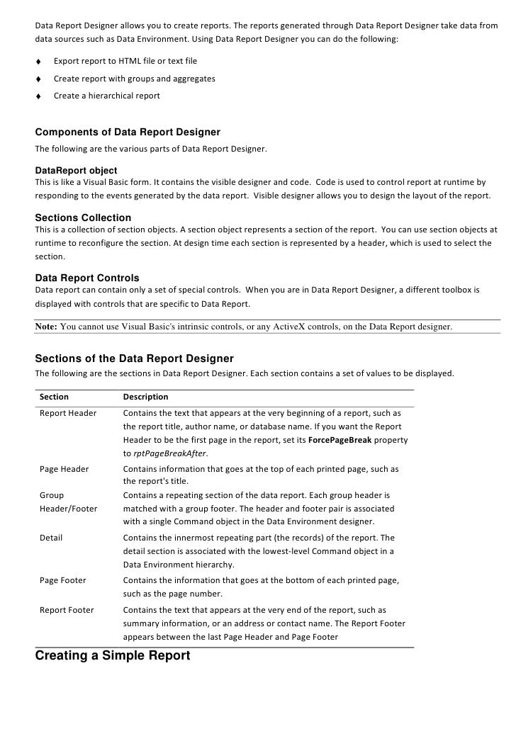 Creating a data report in visual basic 6