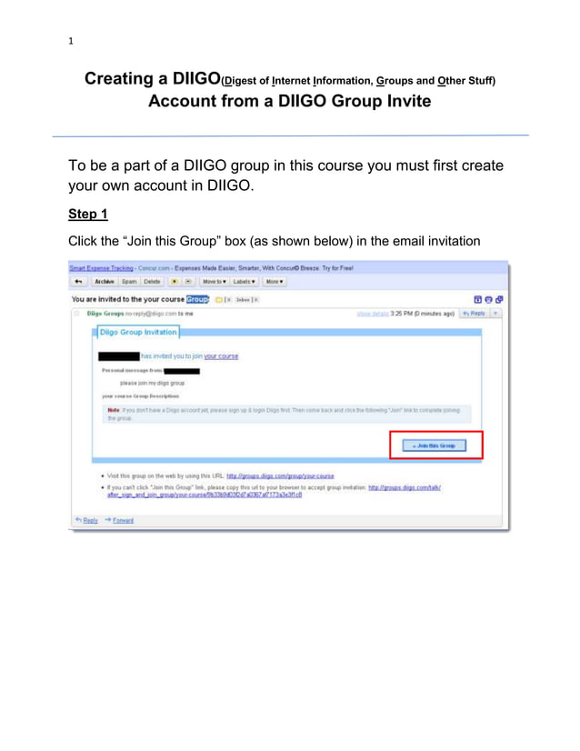 Creating a diigo account from a diigo group invite | PDF