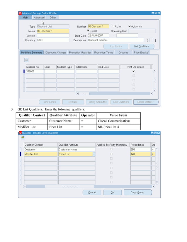 Oracle Advanced Pricing (Creating a discount modifier using qualifiers ...