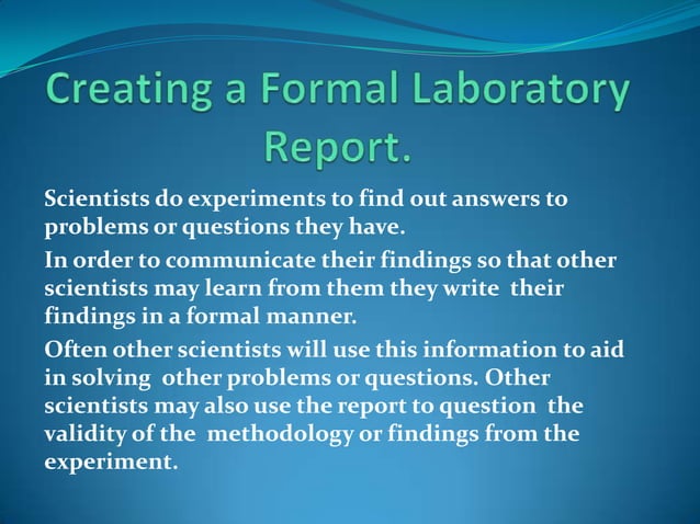 Creating a formal laboratory | PPT | Free Download