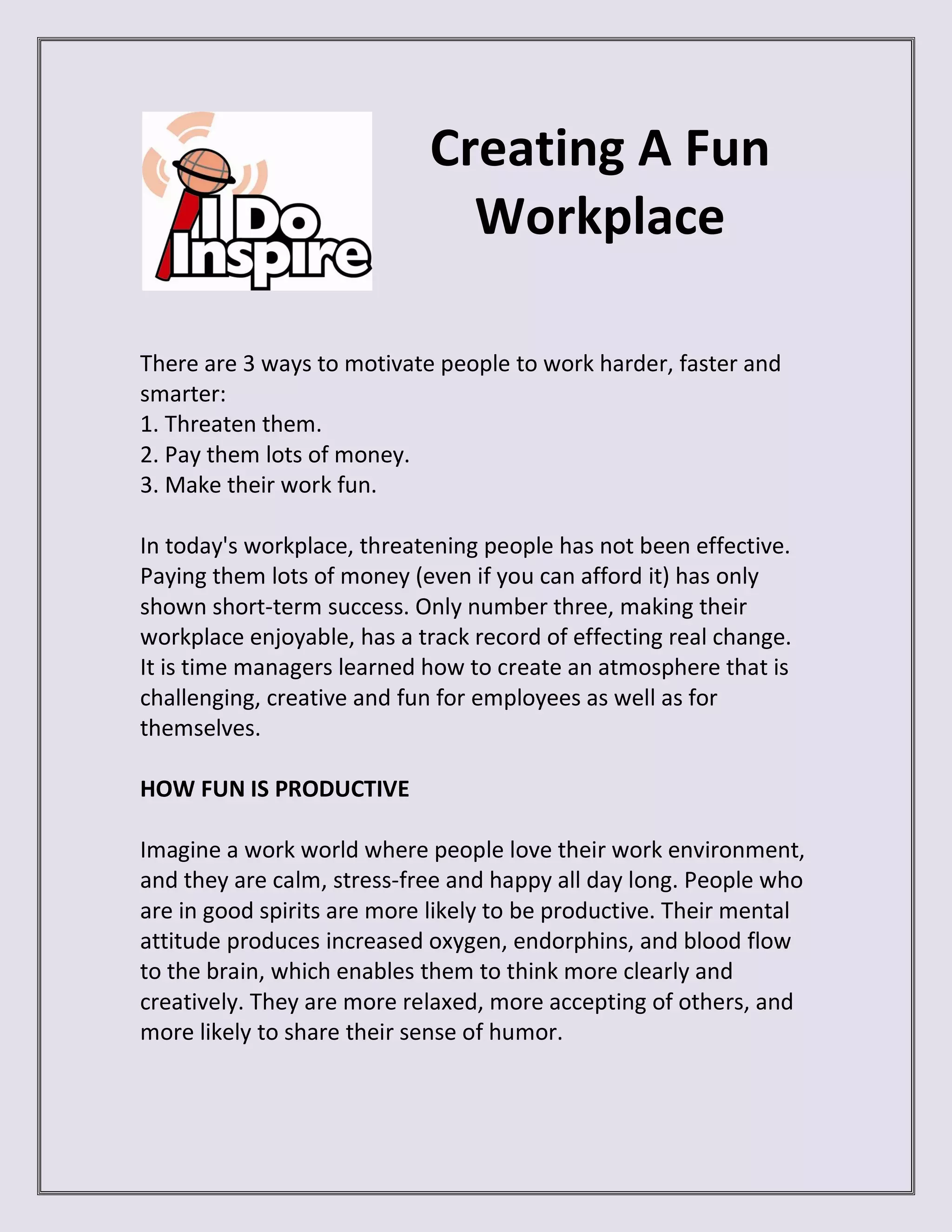 Creating a fun workplace | PDF | Career Advice | Careers