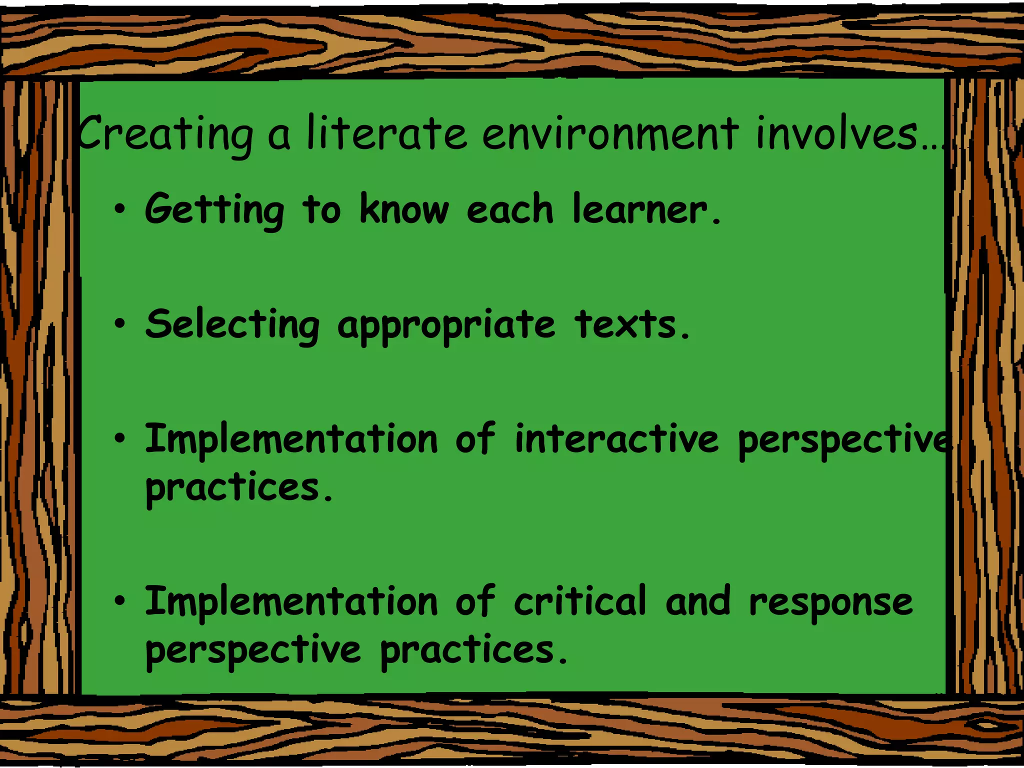Creating a literate environment (presentation) | PPTX | Educational ...