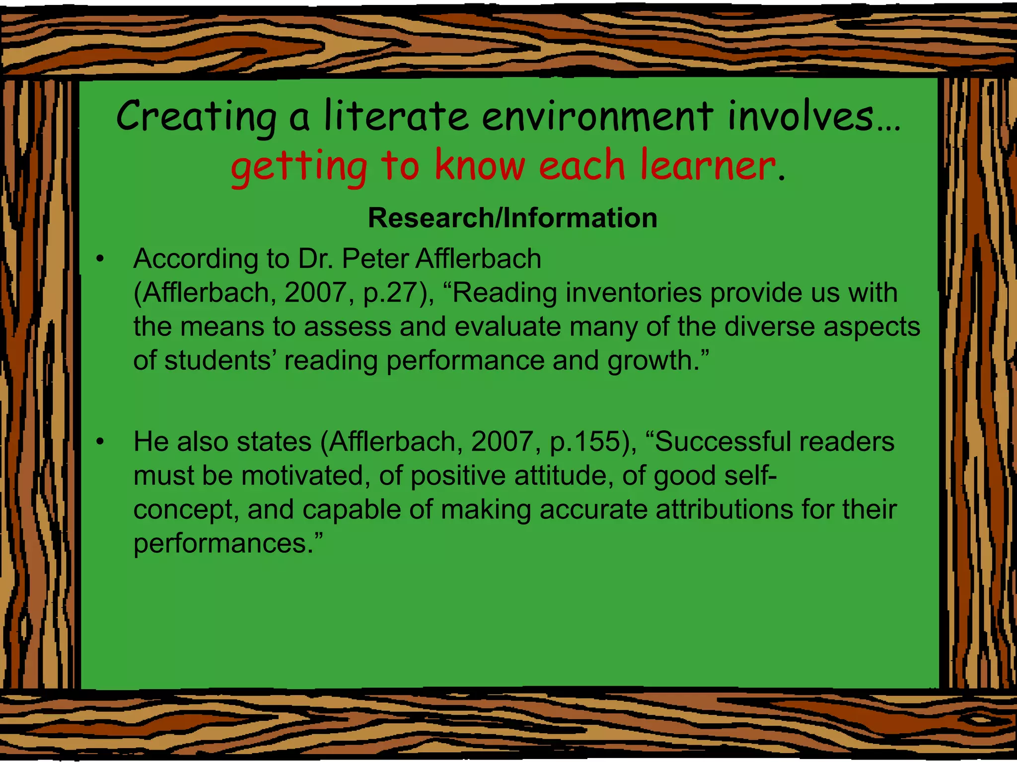 Creating a literate environment (presentation) | PPT