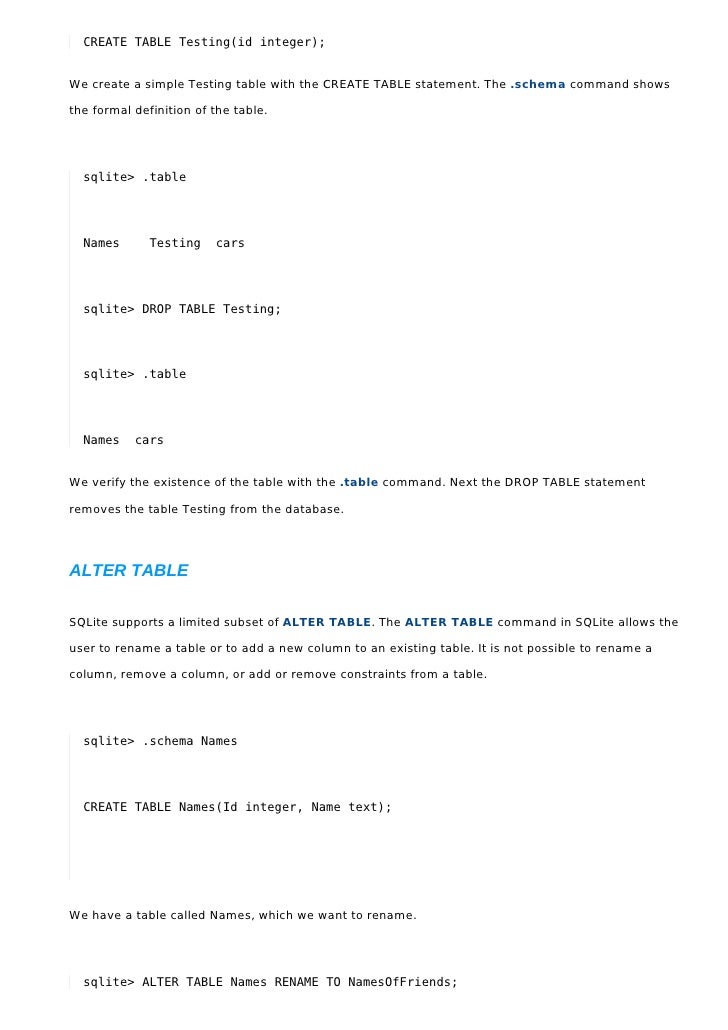 Creating, altering and dropping tables Creating, altering and dropping tables
