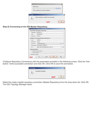 Creating and connecting to odi master and work repositories | PDF