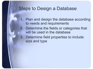 Creating and editing a database | PPT