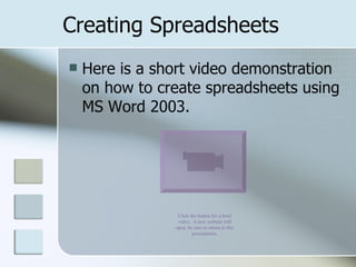 Creating and editing spreadsheets | PPT