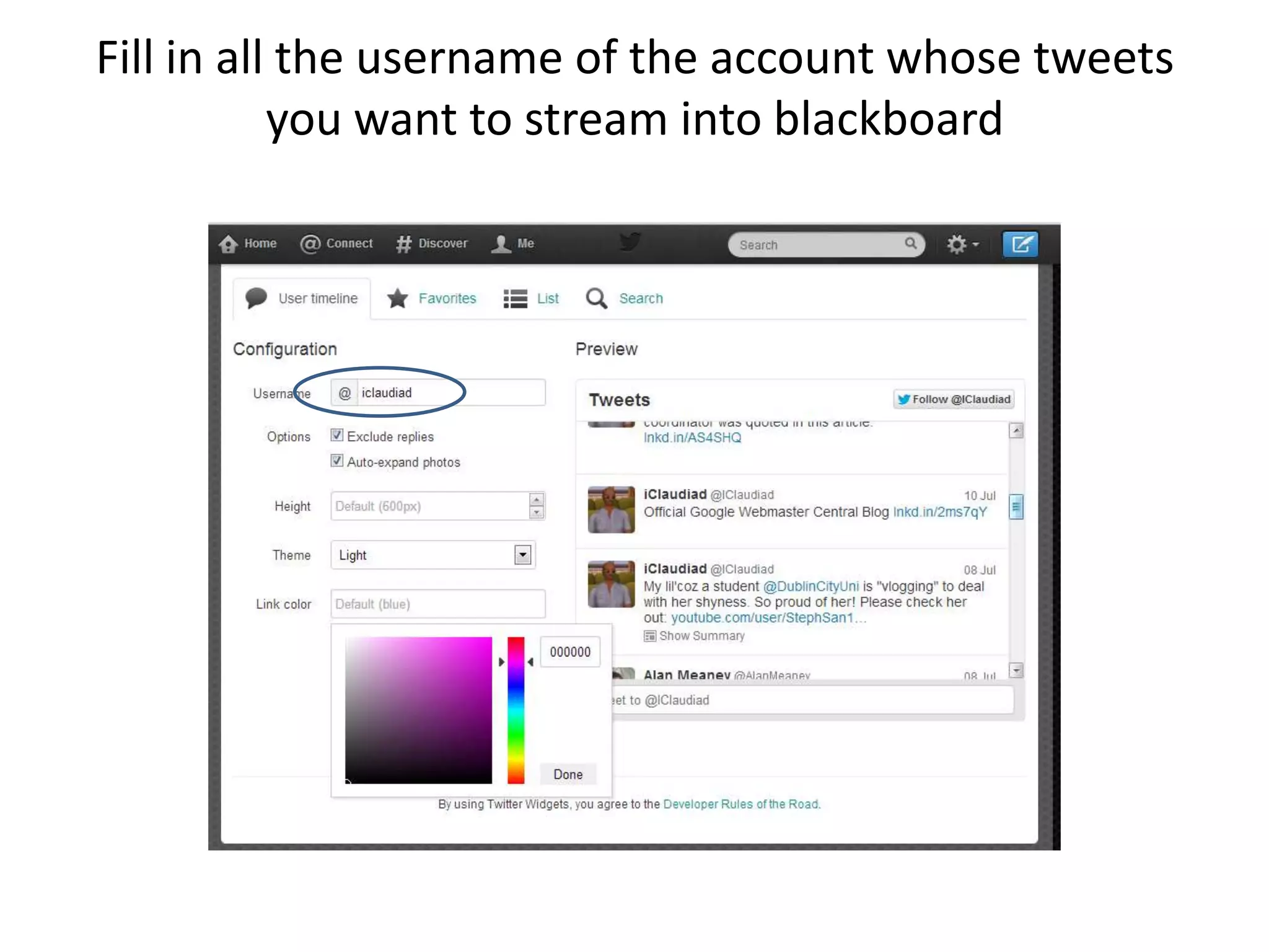 Creating and embedding a twitter widget in blackboard | PPT