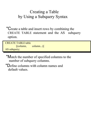 e computer notes - Creating and managing tables | PPT