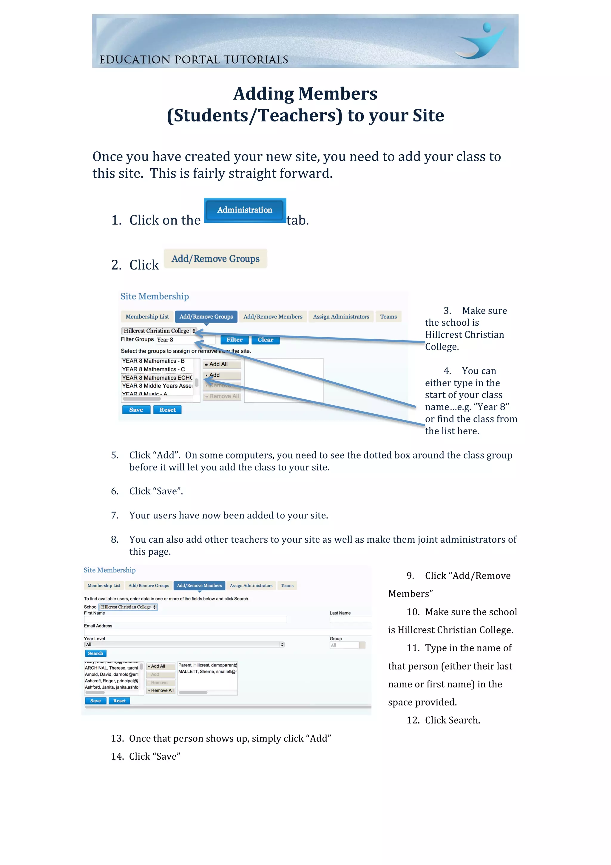 How to Create a new Class Site in Ed. Portal | PDF