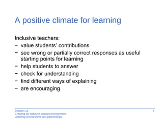 Creating An Inclusive Learning Environment - Session Thirteen | PPT