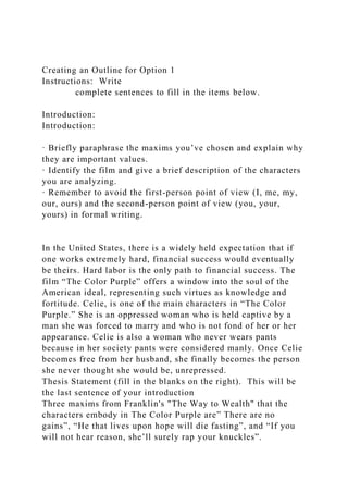 Creating an Outline for Option 1Instructions Write .docx