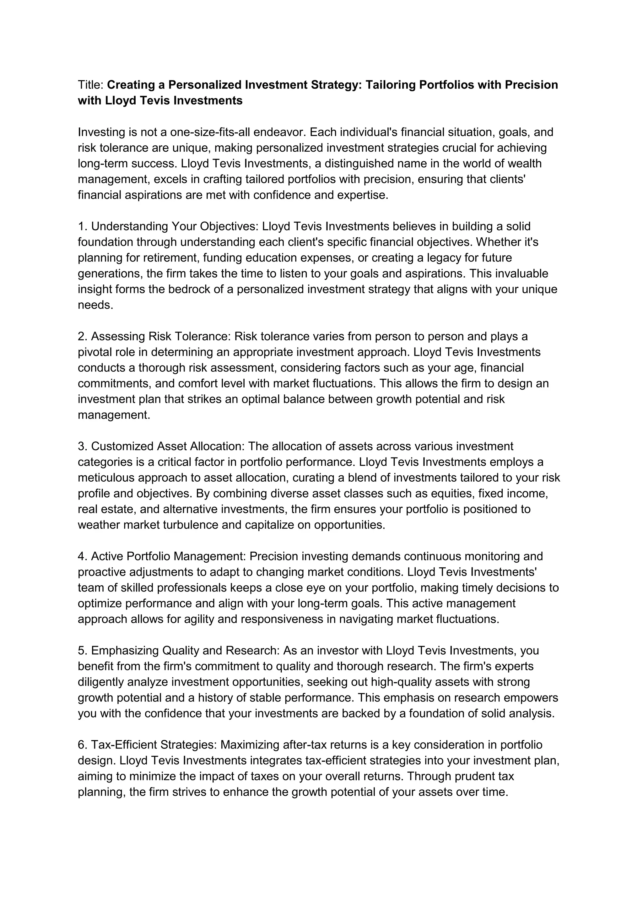 Creating a Personalized Investment Strategy | DOCX