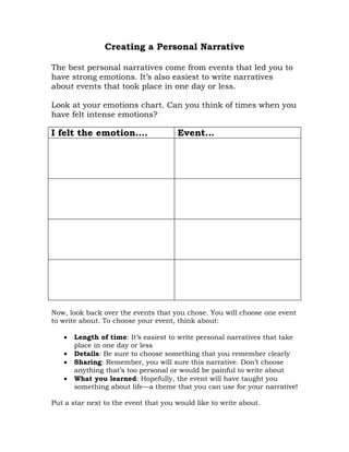 Creating a personal narrative | DOC