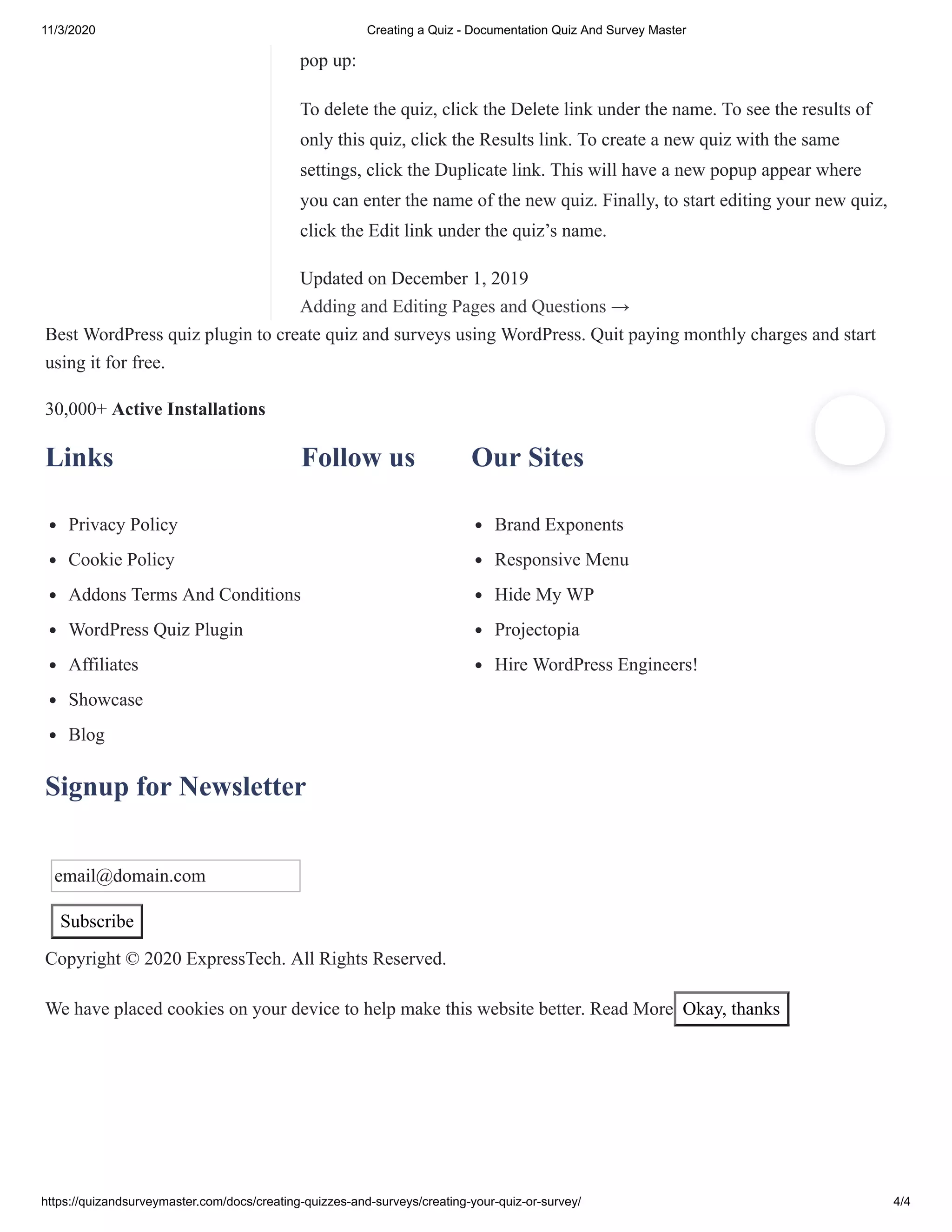 Creating a quiz documentation quiz and survey master | PDF