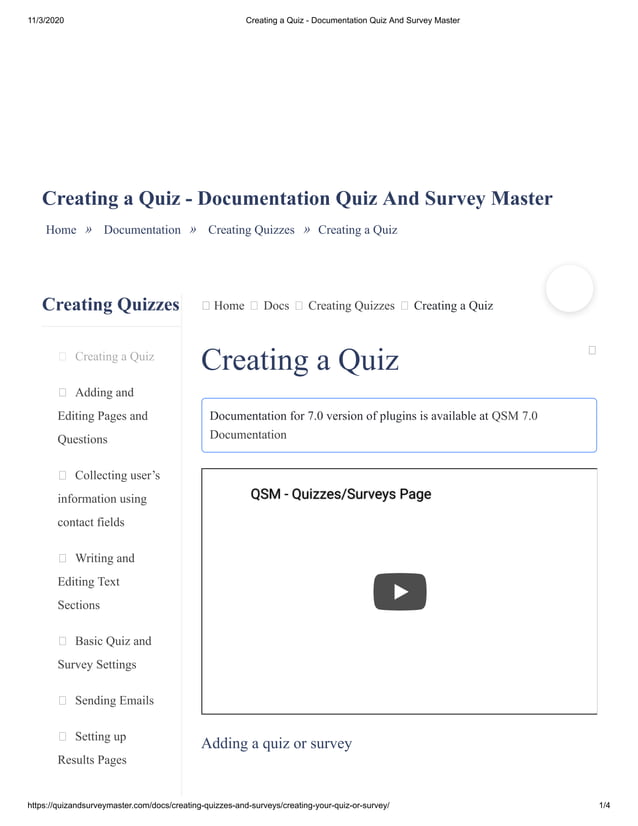 Creating a quiz documentation quiz and survey master | PDF