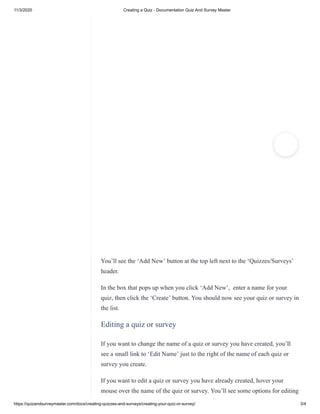 Creating a quiz documentation quiz and survey master | PDF