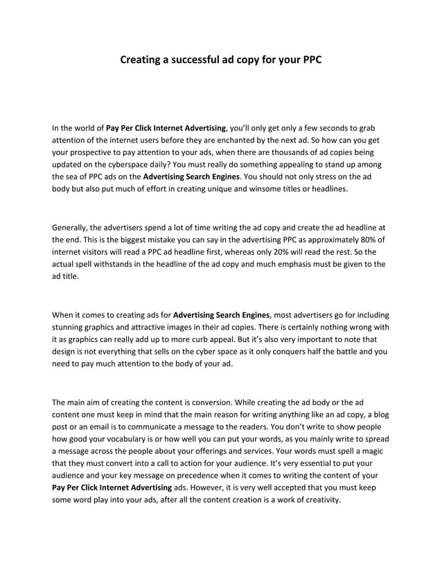 Creating a successful ad copy for your ppc | PDF