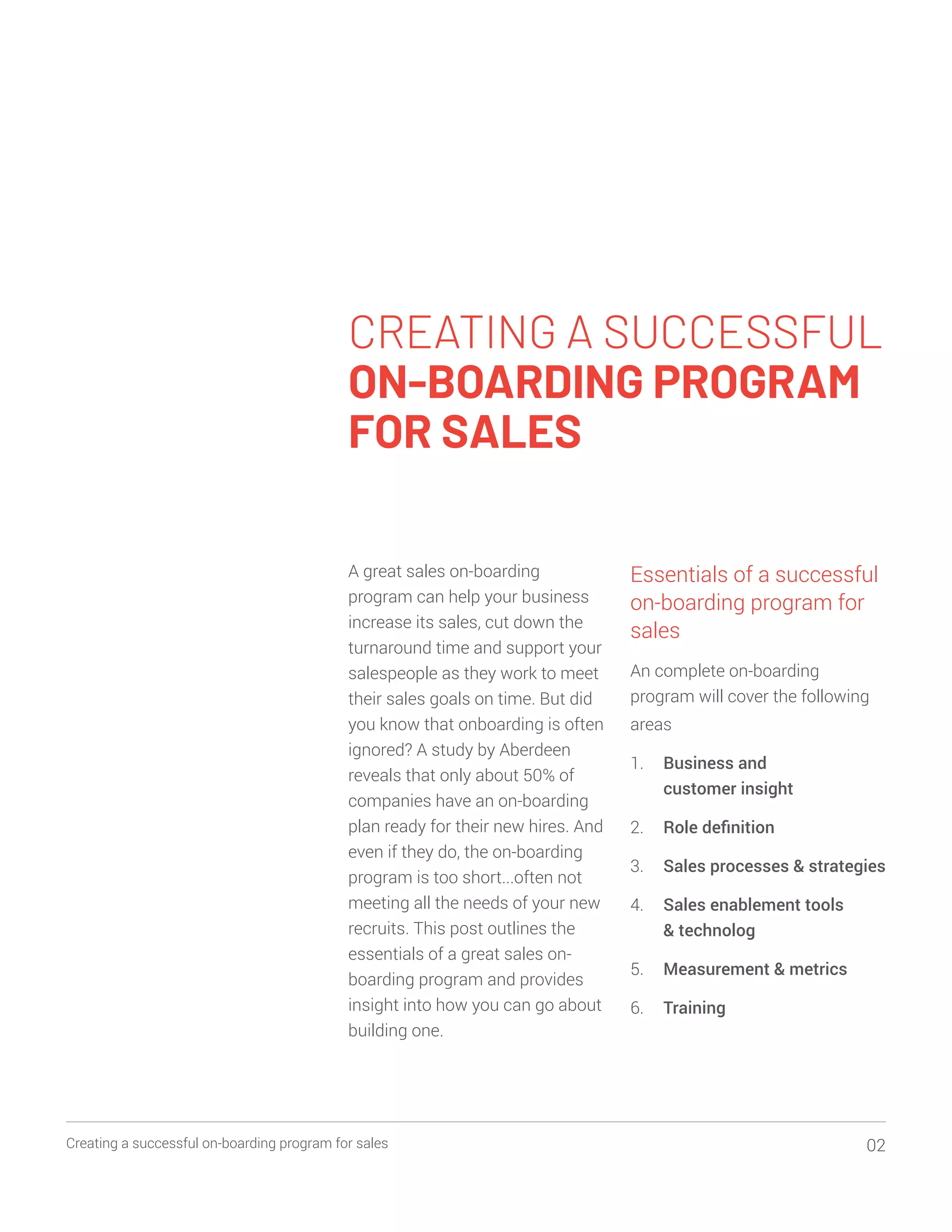 Creating a Successful Onboarding Program for Sales | PDF