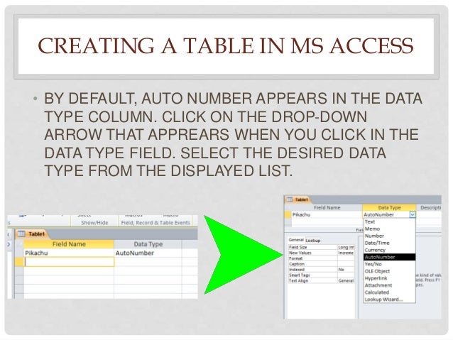 Creating a table in ms access